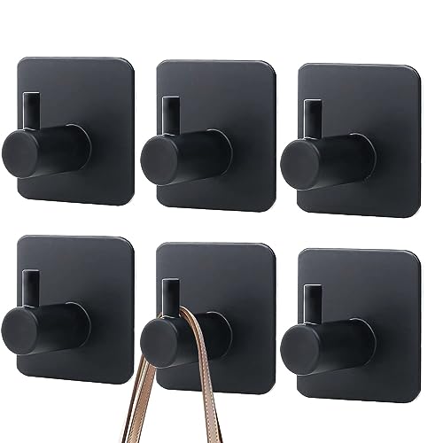 3m Hooks Heavy Duty Strong Adhesive Wall Hooks Command Hooks for Hanging Heavy Duty Towels Hangers 6 Pack Black Robe Hook for Bathroom Kitchen Clothes Sticky Hooks (Black,6 Pack)