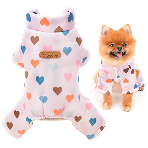 SMALLLEE_LUCKY_STORE Pet Sweet Hearts Winter Coat Snowsuit Jacket Jumpsuit for Small Dogs Cats Waterproof Windproof Puppy Chihuahua Yorkie Fleece Lined Warm Cold Weather Clothes,Pink,L