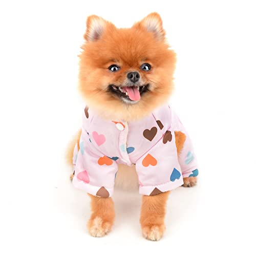 SMALLLEE_LUCKY_STORE Pet Sweet Hearts Winter Coat Snowsuit Jacket Jumpsuit for Small Dogs Cats Waterproof Windproof Puppy Chihuahua Yorkie Fleece Lined Warm Cold Weather Clothes,Pink,L