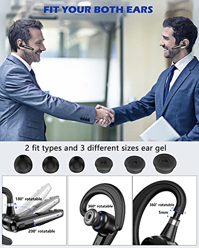 TIANLI Bluetooth Headset V5.0, Bluetooth Earpiece with CVC8.0 Active Noise Canceling Dual Microphones for Computer and Cell Phone, Hands-Free Bluetooth Earphone for Driving/Office/Business, Black