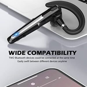 TIANLI Bluetooth Headset V5.0, Bluetooth Earpiece with CVC8.0 Active Noise Canceling Dual Microphones for Computer and Cell Phone, Hands-Free Bluetooth Earphone for Driving/Office/Business, Black