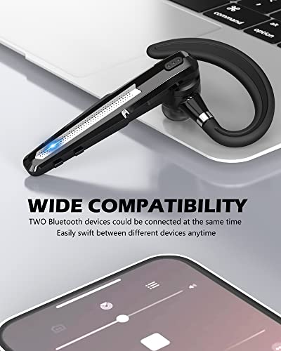 TIANLI Bluetooth Headset V5.0, Bluetooth Earpiece with CVC8.0 Active Noise Canceling Dual Microphones for Computer and Cell Phone, Hands-Free Bluetooth Earphone for Driving/Office/Business, Black