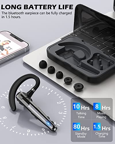 TIANLI Bluetooth Headset V5.0, Bluetooth Earpiece with CVC8.0 Active Noise Canceling Dual Microphones for Computer and Cell Phone, Hands-Free Bluetooth Earphone for Driving/Office/Business, Black