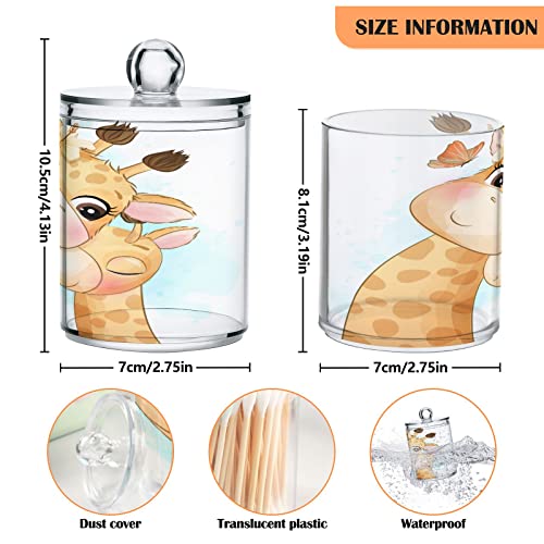 Kigai 2 Pack Apothecary Jars Cute Little Giraffe Qtip Holder Organizer Clear Airtight Container for Cotton Swabs Food Storage 14oz Plastic Jars with Lids