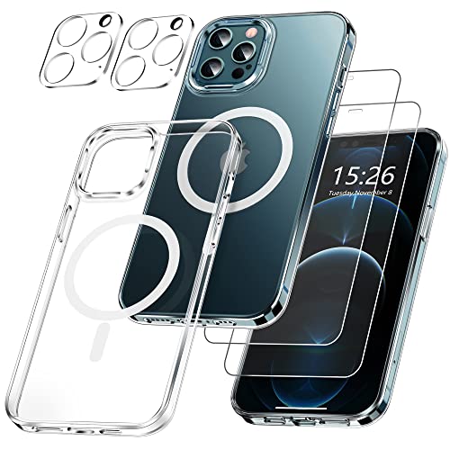 YEMODO iPhone 12 Pro Max Case Magnetic Clear Phone Case for 12 Pro Max 6.7 Inch Compatible with MagSafe, Military Grade 360°Protection, Never Yellow, Slim Thin Cover, Come with Protectors