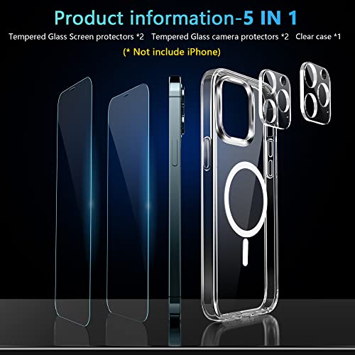 YEMODO iPhone 12 Pro Max Case Magnetic Clear Phone Case for 12 Pro Max 6.7 Inch Compatible with MagSafe, Military Grade 360°Protection, Never Yellow, Slim Thin Cover, Come with Protectors