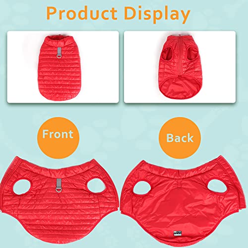 Dog Jacket for Small Medium Dogs Girl and Boy, Warm Winter Sweater with Leash Hole, Dog Coat Pet Costume, Puppy Clothes for Chihuahua Pomeranian (Large, Red)