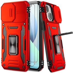 aupai iphone 13 case with camera cover,iphone 13 cover with screen protector heavy duty military grade protective phone case with kickstand for apple iphone 13 red