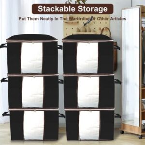 Ragestor ppliessu 90L large clothes storage container closet organizer storage bags for clothes under bed storage bin organizer for closet shelves basement（6pack,Black