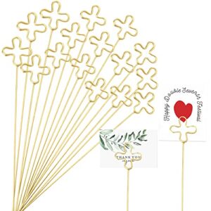 kimober 30pcs metal floral place card holder,13.4 inch golden clover flower picks photo memo clips gift card holder for flower arrangements,wedding and birthday party