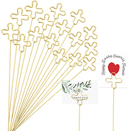 KIMOBER 30PCS Metal Floral Place Card Holder,13.4 Inch Golden Clover Flower Picks Photo Memo Clips Gift Card Holder for Flower Arrangements,Wedding and Birthday Party