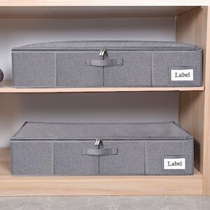 Yawinhe 2 Pack Under Bed Storage Containers with 4Handles,Sturdy Zipper und Label Holders, 23.62x11.8x6in,Foldable Blanket Storage Bags, for Comforter, Blanket, Clothing, Grey SNH002GS-2