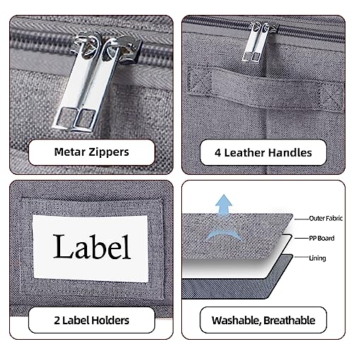 Yawinhe 2 Pack Under Bed Storage Containers with 4Handles,Sturdy Zipper und Label Holders, 23.62x11.8x6in,Foldable Blanket Storage Bags, for Comforter, Blanket, Clothing, Grey SNH002GS-2