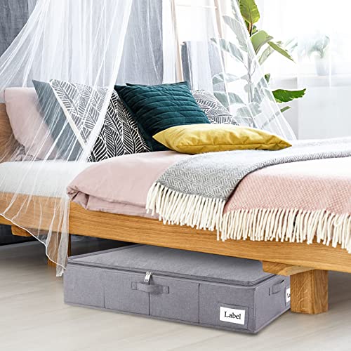 Yawinhe 2 Pack Under Bed Storage Containers with 4Handles,Sturdy Zipper und Label Holders, 23.62x11.8x6in,Foldable Blanket Storage Bags, for Comforter, Blanket, Clothing, Grey SNH002GS-2