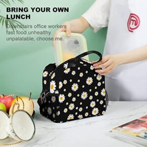 VIGKOIR Daisy Lunch Bag Durable Black Gift Lunch Box Large Cooler Container for Women Office Work Travel Picnic