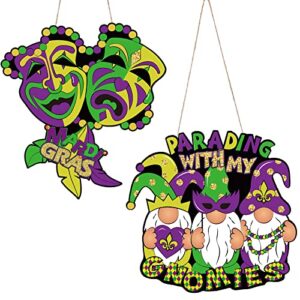 tiamon 2 pieces mardi gras decorations mardi gras door hanger wooden masquerade gnome hanging decor carnival party decor comedy crying face door signs for new orleans door signs