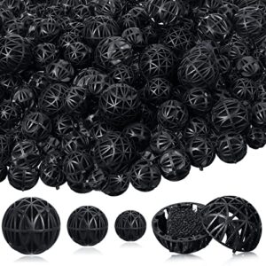 cunno 200 pcs bio balls pond filter media black aquarium bio media with sponge 50 pieces each for 0.6 inch and 1.5 inch, 100 pieces for 1 inch for fish tank aquarium pond filter media