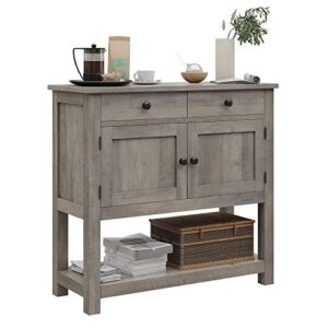 HOSTACK Farmhouse Console Table with 2-Door Cabinet & 2 Drawers, Coffee Bar, Entryway Storage Shelf, Sofa Tables Buffet Sideboard for Kitchen, Hallway, Dining, Living Room, Ash Gray