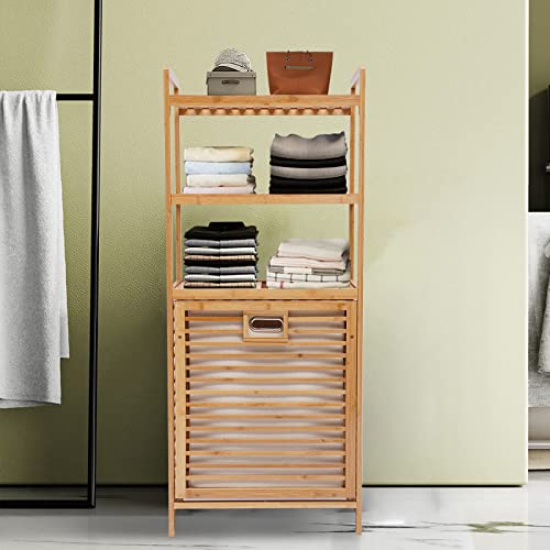 Bamboo Laundry Hampers Storage Basket Clothes Storage Shelf Organizer Bathroom Rack，Laundry Room Shelves