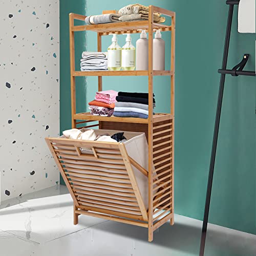 Bamboo Laundry Hampers Storage Basket Clothes Storage Shelf Organizer Bathroom Rack，Laundry Room Shelves