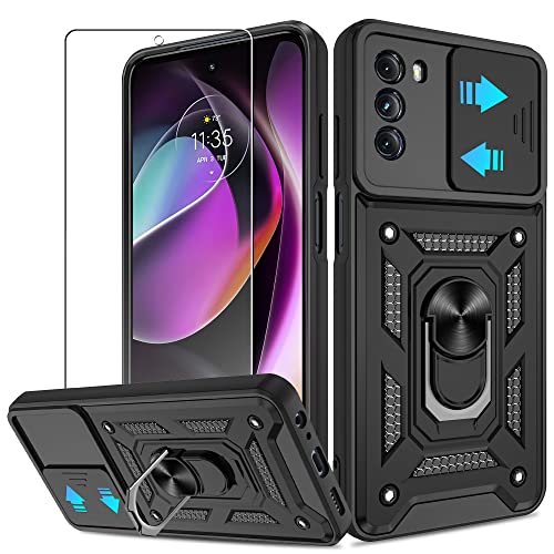 for Motorola G 5G 2022 Case[𝗡𝗼𝘁 𝗠𝗼𝘁𝗼 𝗚 𝗦𝘁𝘆𝗹𝘂𝘀 ], with HD Screen Protector,360° Ring Kickstand[Military Grade]Shockproof Protective,Black