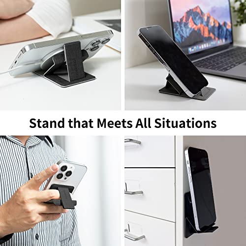 ergomi Tarzan Pro Magnetic Phone Stand, Multi-Angle Adjustable Device Holder, Foldable PU Leather Desktop Stand for Phone, e-Reader, Zooming, Reading with Ergonomic Viewing Angle, Slim & Steady(Black)