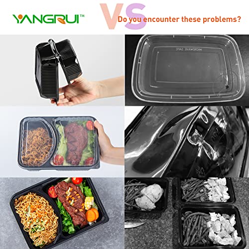 YANGRUI To Go Containers, 40 Pack (40 Trays + 40 Lids) 41oz 2 Compartment BPA Free Reusable Take Out Box Shrink Wrap Machine Washable Meal Prep Container