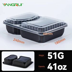 YANGRUI To Go Containers, 40 Pack (40 Trays + 40 Lids) 41oz 2 Compartment BPA Free Reusable Take Out Box Shrink Wrap Machine Washable Meal Prep Container