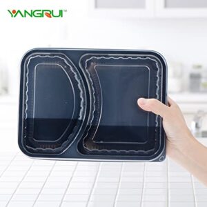 YANGRUI To Go Containers, 40 Pack (40 Trays + 40 Lids) 41oz 2 Compartment BPA Free Reusable Take Out Box Shrink Wrap Machine Washable Meal Prep Container