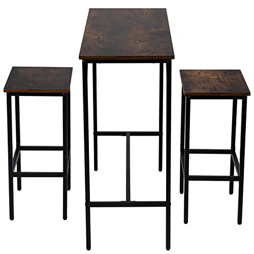 VEVOR 39" Bar Chairs Pub Table Set w/ 2 Stools, Brown