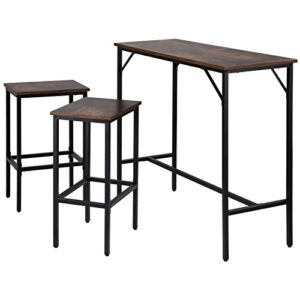 VEVOR 39" Bar Chairs Pub Table Set w/ 2 Stools, Brown