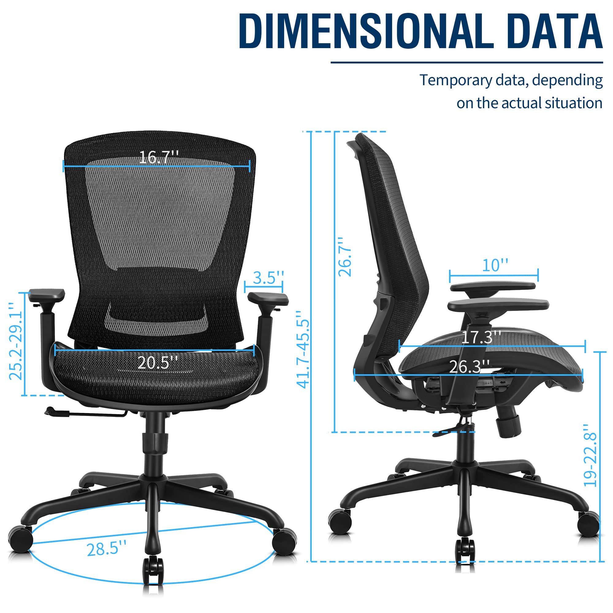 ELABEST Ergonomic Mesh Office Chair,Sturdy Task Chair- Adjustable Lumbar Support & Armrests,Computer Desk Chair,Tilt Function,Comfort Wide Seat,Swivel Home Office Chair