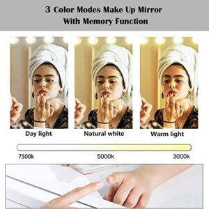 Beahome Makeup Mirror with Lights,10X Magnification,Large Hollywood Lighted Vanity Mirror with 15 Dimmable LED Bulbs,3 Color Mode,Touch Control,Tabletop or Wall-Mounted(23in), White