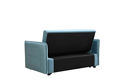 Cotoala Modern Velvet Convertible Loveseat Sleeper Sofa with Adjustable Pull Out Bed w/Arms & Two Side Pockets, Two Lumbar Pillows, 2 Seat Couch Living Room and Apartment, Blue