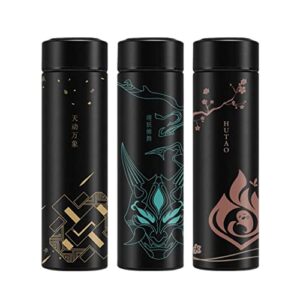 soovi genshin impact water bottle with led temperature display hu tao/keli/zhongli double walled vacuum insulated water bottle,leak proof keep cold and keep warm 12h 16.9 oz/500ml (hu tao)