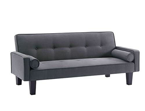 Cotoala Modern Love Seat Sofa, Button Tufted Fabric Couch with 2 Pillows for Home, Living Room, Gray