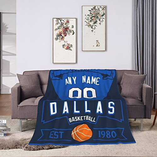 Custom Throw Blankets for Bed Personalized Basketball City Fans Gift Winter Summer Fleece Blanket Name and Number, 30"x40", 50"x60"