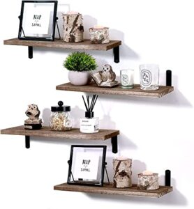 floating wall shelfs sets of 4, natural woods bedroom shelves, farmhouse style floating shelves for walls décor, hanging shelves for bedroom, modern storages, living room & kitchen - rustic black