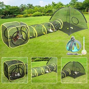 outdoor cat enclosures for cats indoor, portable mesh tent, tunnel, playhouse with adjustable harness and leash walking, colorful tease ball small animals