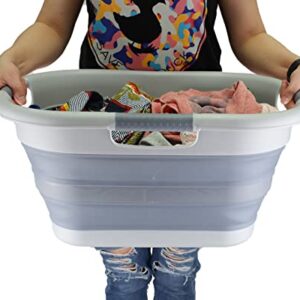 SAMMART 30L (7.9 gallon) Collapsible Plastic Laundry Basket - Foldable Pop Up Storage Container/Organizer - Portable Washing Tub - Space Saving Hamper/Basket (Grey/Dark Grey (Set of 2))