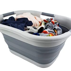 SAMMART 30L (7.9 gallon) Collapsible Plastic Laundry Basket - Foldable Pop Up Storage Container/Organizer - Portable Washing Tub - Space Saving Hamper/Basket (Grey/Dark Grey (Set of 2))