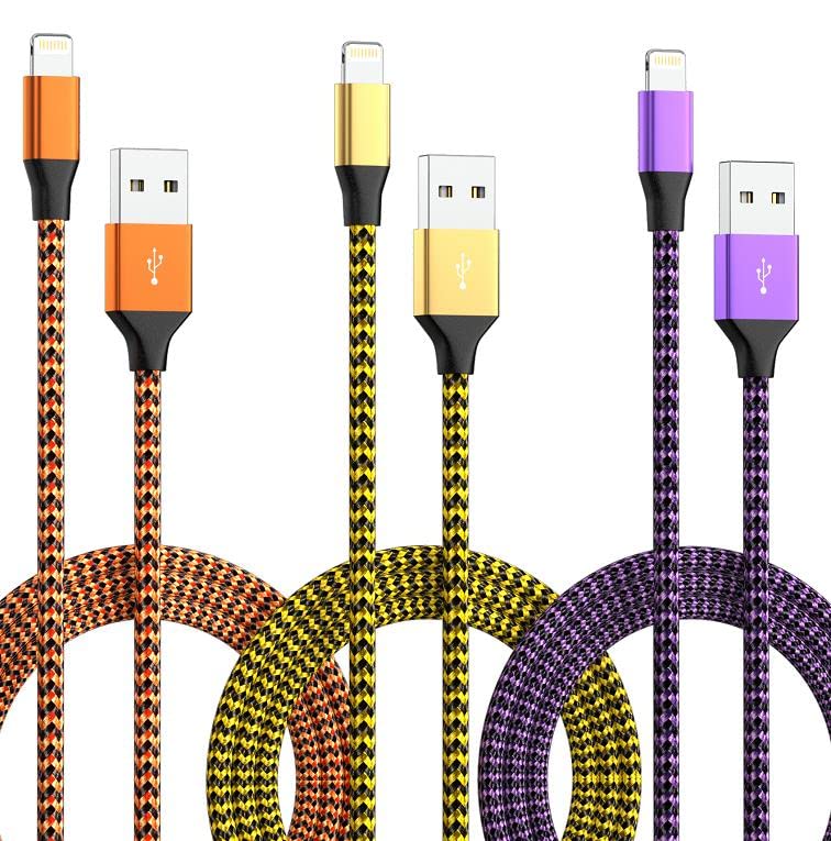 3 Pack [Apple MFi Certified] 6FT iPhone Charger USB Lightning Cable Fast Charging Nylon Braided Cord Compatible with iPhone 14/13/12/11 Pro Max/XS MAX/XR/XS/X/8/7/Plus/6S/6/SE/5S/iPad