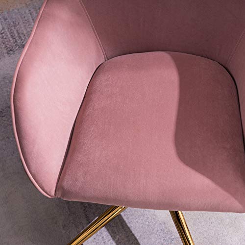 Velvet Desk Chair Height Adjustable - Modern Office Chair Vanity Chair for Makeup Room, Soft Upholstered Office Chair Accent Chairs with Wheels, Pink Velvet Chair Swivel Chairs for Living Room Bedroom