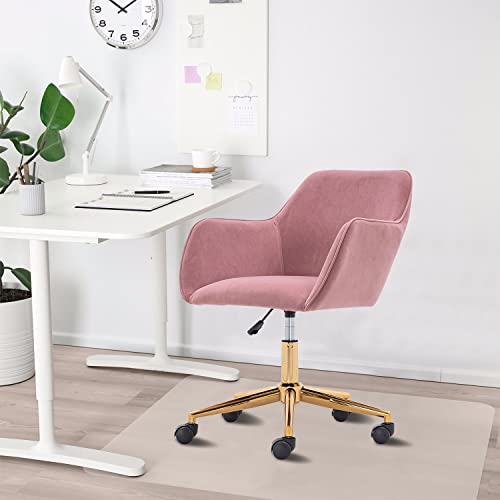 Velvet Desk Chair Height Adjustable - Modern Office Chair Vanity Chair for Makeup Room, Soft Upholstered Office Chair Accent Chairs with Wheels, Pink Velvet Chair Swivel Chairs for Living Room Bedroom