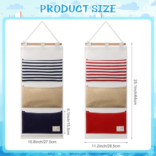 Riakrum 2 Pcs Hanging Organizer with Pockets Wall Hanging Storage Bag Linen Cotton Fabric Wall Door 3 Pockets Hanging Bag for Exchange Gifts Cabin Door Closet