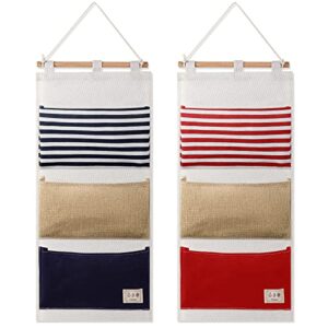 riakrum 2 pcs hanging organizer with pockets wall hanging storage bag linen cotton fabric wall door 3 pockets hanging bag for exchange gifts cabin door closet