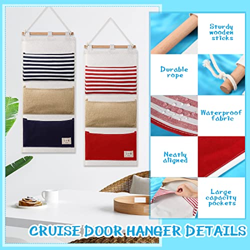 Riakrum 2 Pcs Hanging Organizer with Pockets Wall Hanging Storage Bag Linen Cotton Fabric Wall Door 3 Pockets Hanging Bag for Exchange Gifts Cabin Door Closet