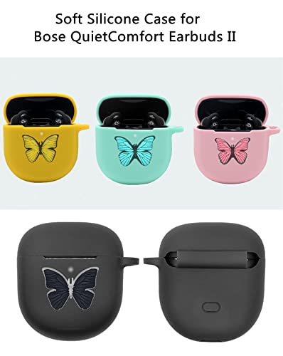 Case for Bose QuietComfort Earbuds II 2022, Cute Cartoon Butterfly Charm Soft Silicone Skin Women Girls Men Protective with Fun Cool Keychain for Bose Earbuds ii Case (Black)