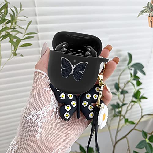 Case for Bose QuietComfort Earbuds II 2022, Cute Cartoon Butterfly Charm Soft Silicone Skin Women Girls Men Protective with Fun Cool Keychain for Bose Earbuds ii Case (Black)