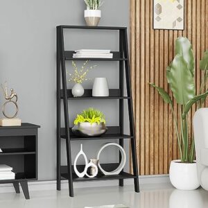 Madesa 5-Tier Ladder Shelf with Storage Space, Free Standing Bookshelf, Wood, 15" D x 24" W x 53" H - Black